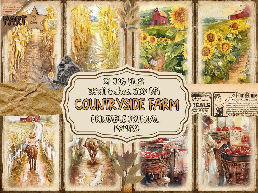 Countryside Farm (P2) - 31 Junk Journal Pages, Rustic Farmhouse ...