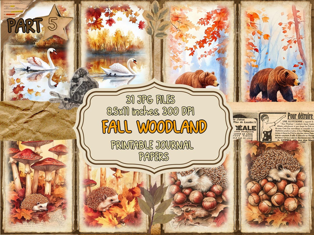 Fall Woodland P5 31 Junk Journal Pages, Vintage Forest Ephemera, Autumn ...