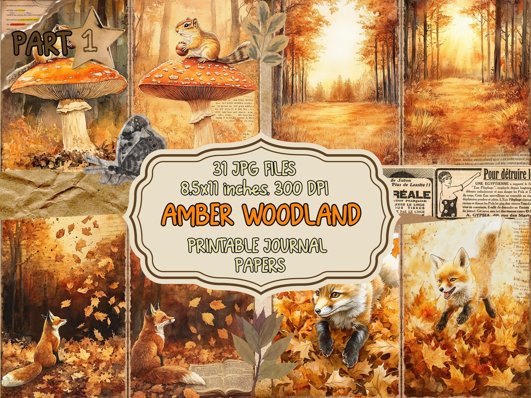 Amber Woodland P1 31 Junk Journal Pages, Vintage Forest Ephemera ...