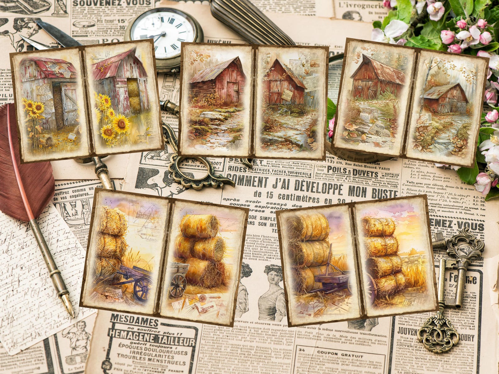 Countryside Farm P8 32 Junk Journal Pages, Rustic Farmhouse Ephemera ...