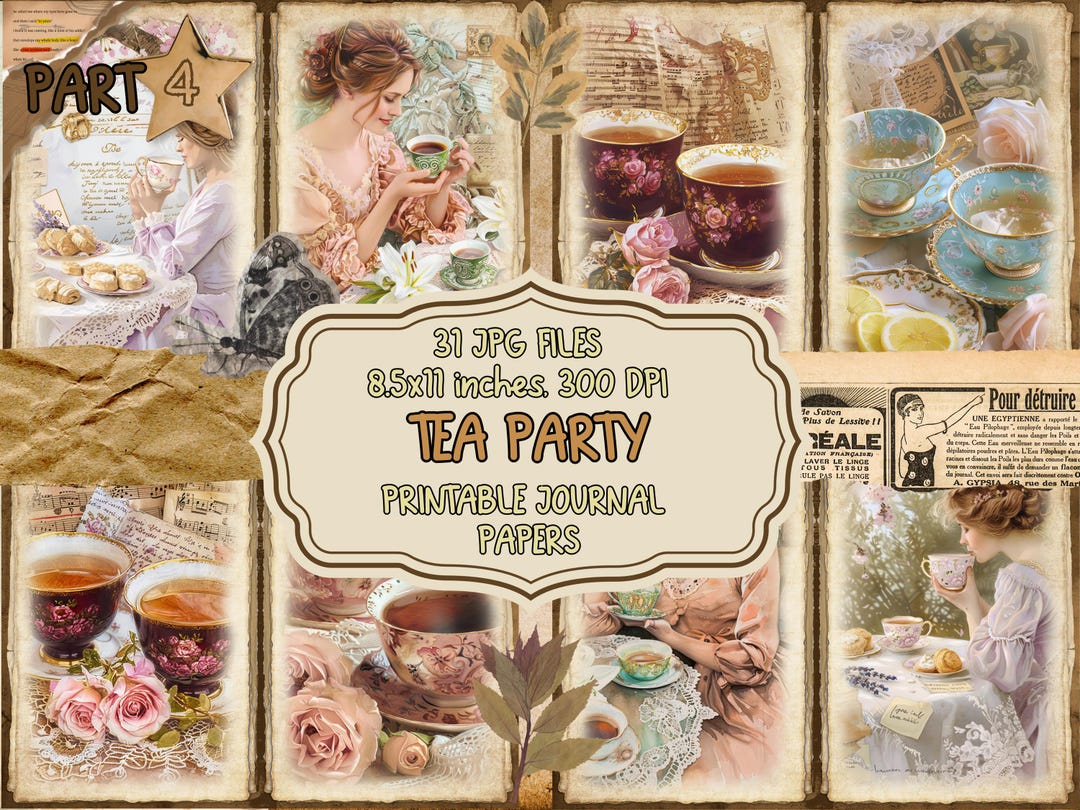 Tea Party P4 31 Junk Journal Pages, Vintage Tea Ephemera, Tea Scrapbook ...