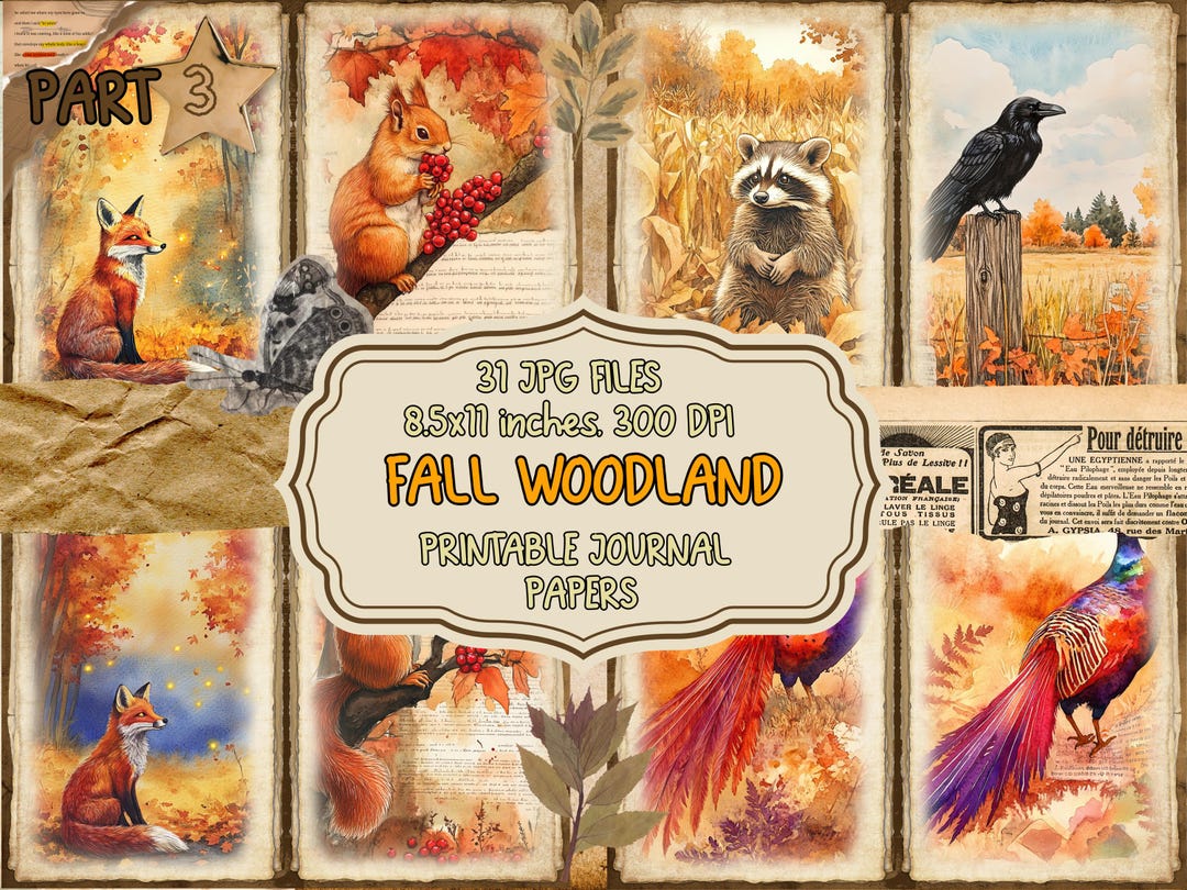 Fall Woodland P3 31 Junk Journal Pages, Vintage Forest Ephemera, Autumn ...