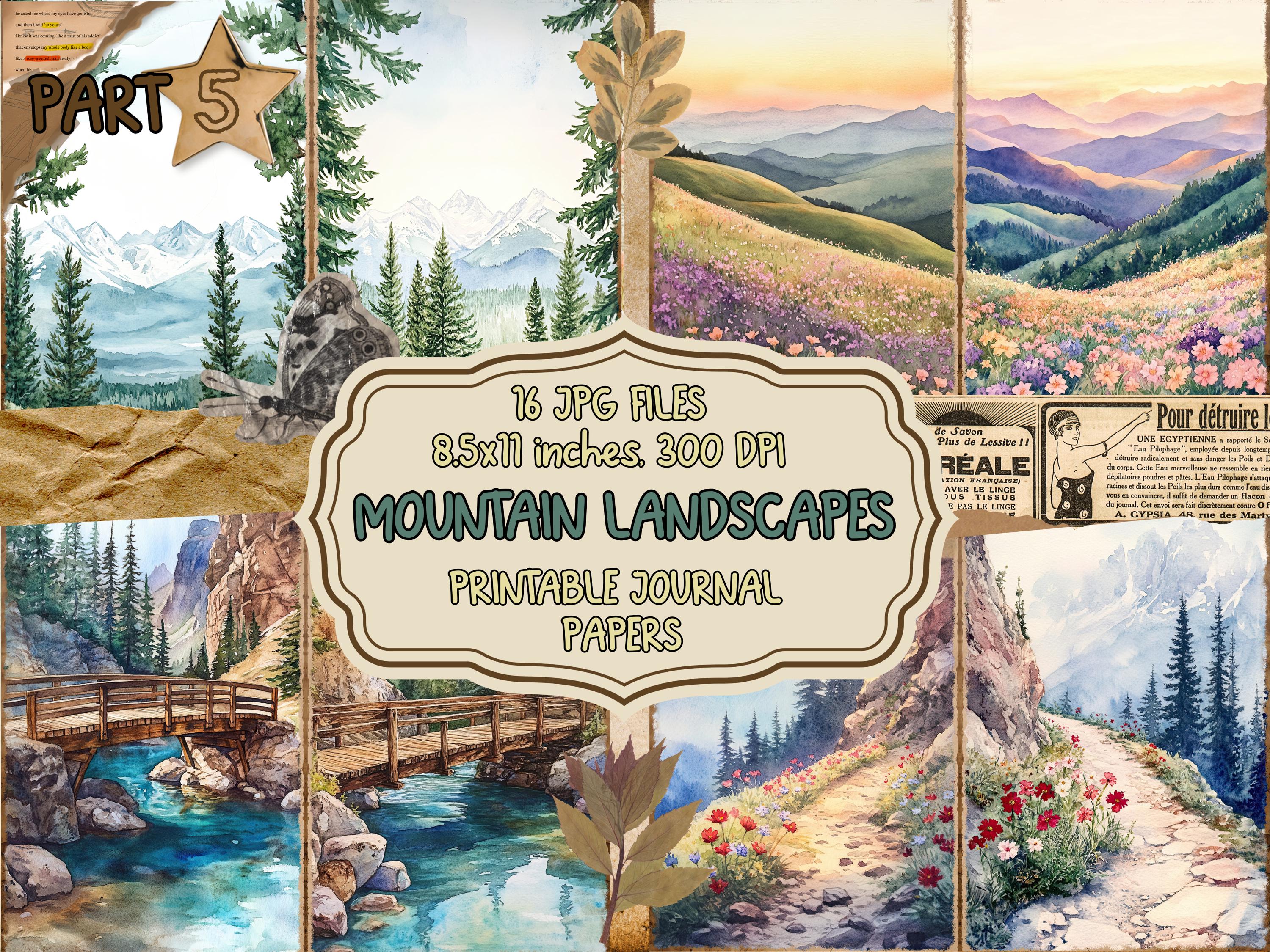 Mountain Landscapes (P5) - 16 Junk Journal Pages, Vintage Nature ...