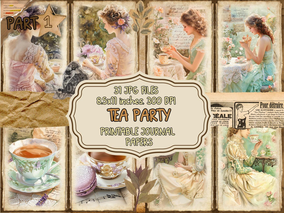 Tea Party - 31 Junk Journal Pages, Vintage Tea Ephemera, Tea Scrapbook ...