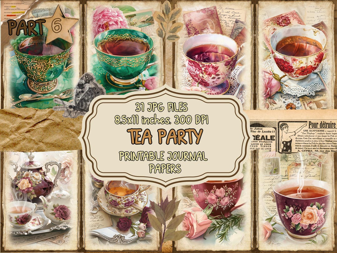 Tea Party P6 31 Junk Journal Pages, Vintage Tea Ephemera, Tea Scrapbook ...
