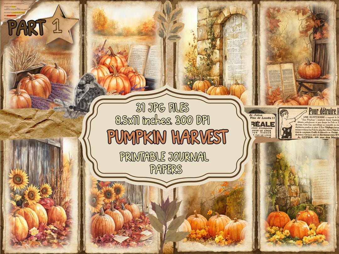 Pumpkin Harvest P1 31 Junk Journal Pages, Vintage Autumn Ephemera, Fall ...