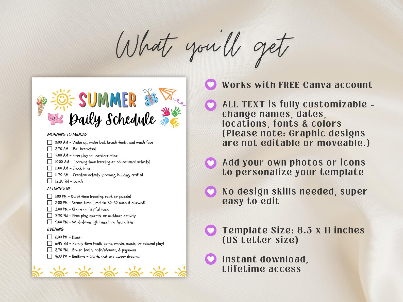 Editable Kids Daily Summer Schedule Template Planner Checklist ...