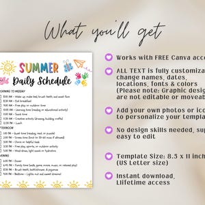Editable Kids Daily Summer Schedule Template Planner Checklist ...