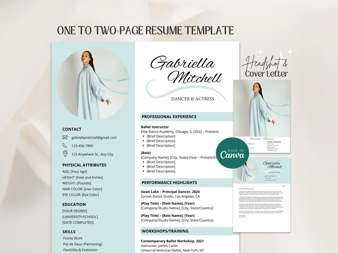 Ballet Dancer Resume Template Bundle, Ballerina Dance Audition Resume ...
