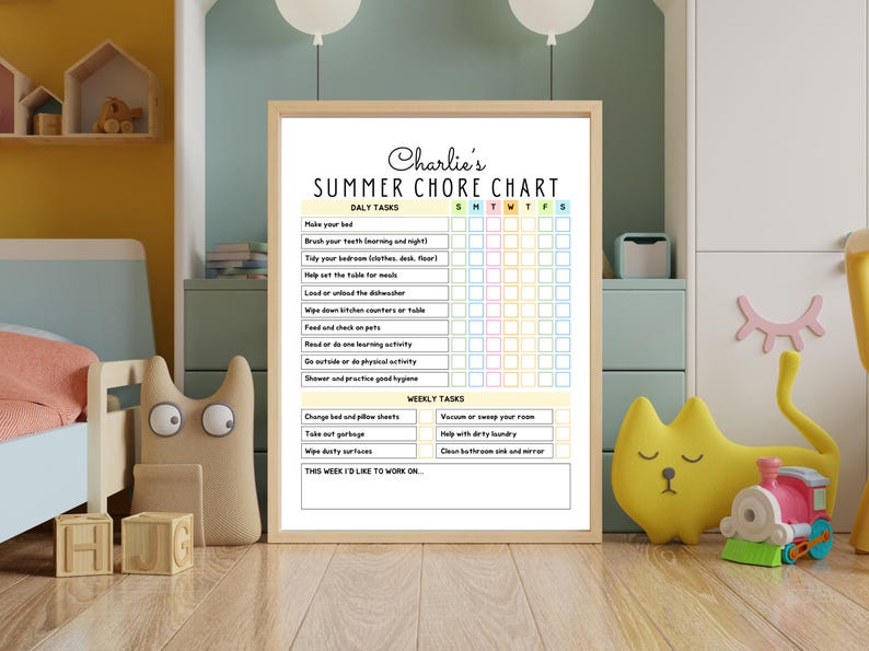 Editable Summer Chore Chart for Teens Tweens Pre-teens, Daily and ...