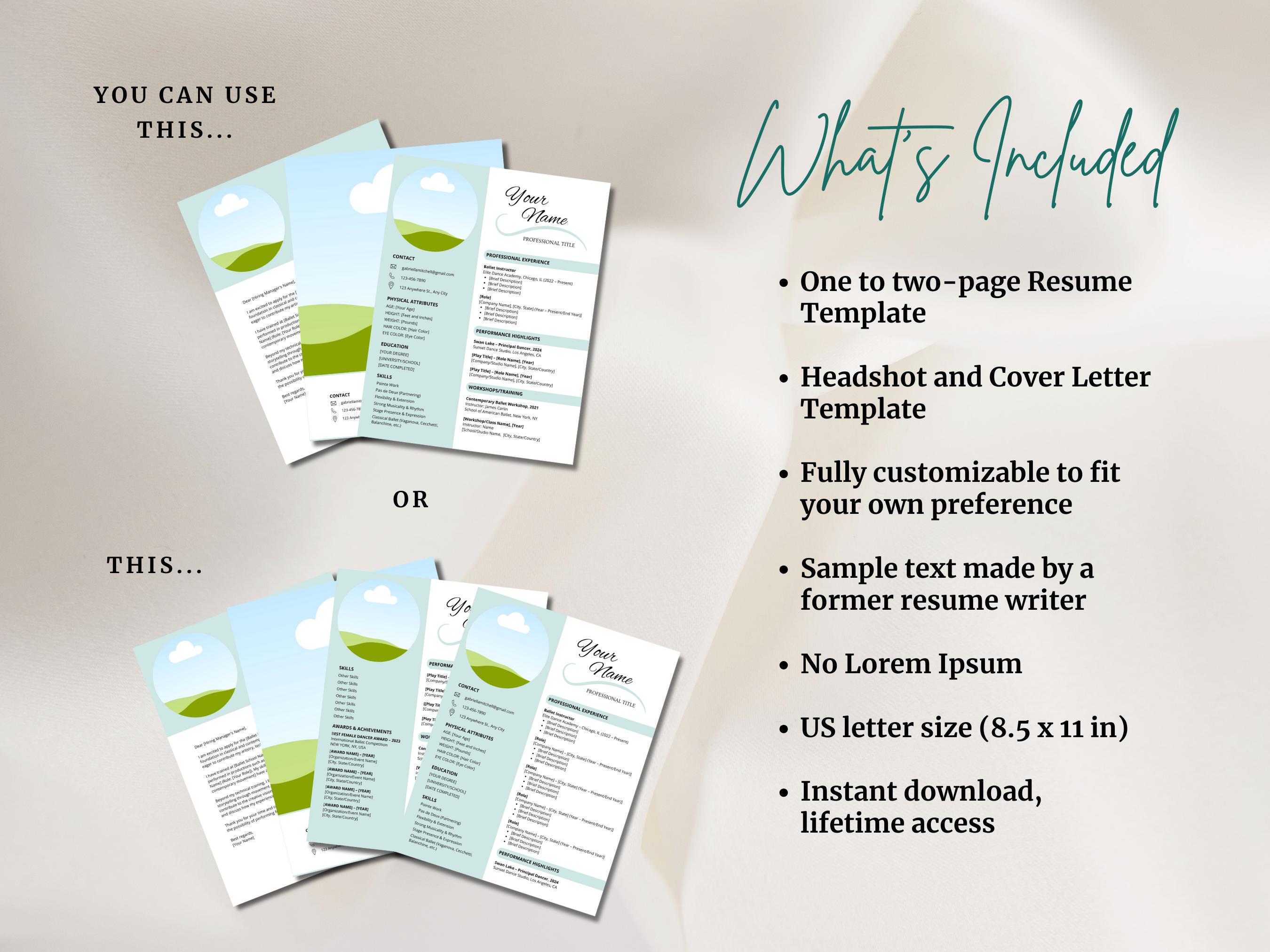 Ballet Dancer Resume Template Bundle, Ballerina Dance Audition Resume ...