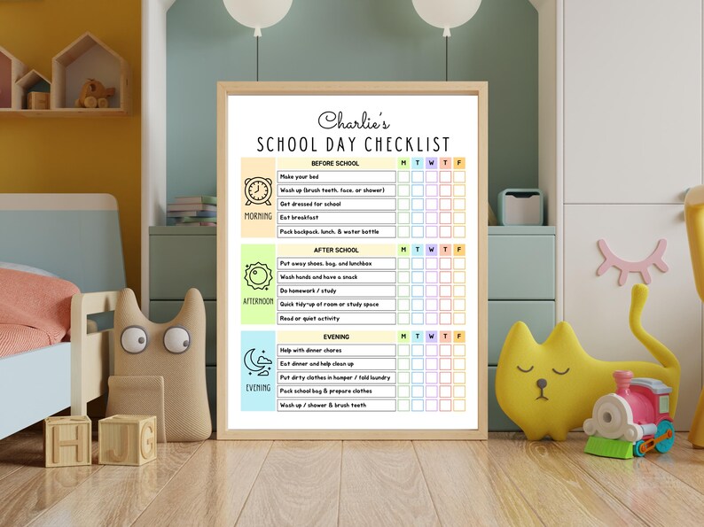 Editable School Daily Checklist for Teens Tweens Pre-teens Kids Chore ...