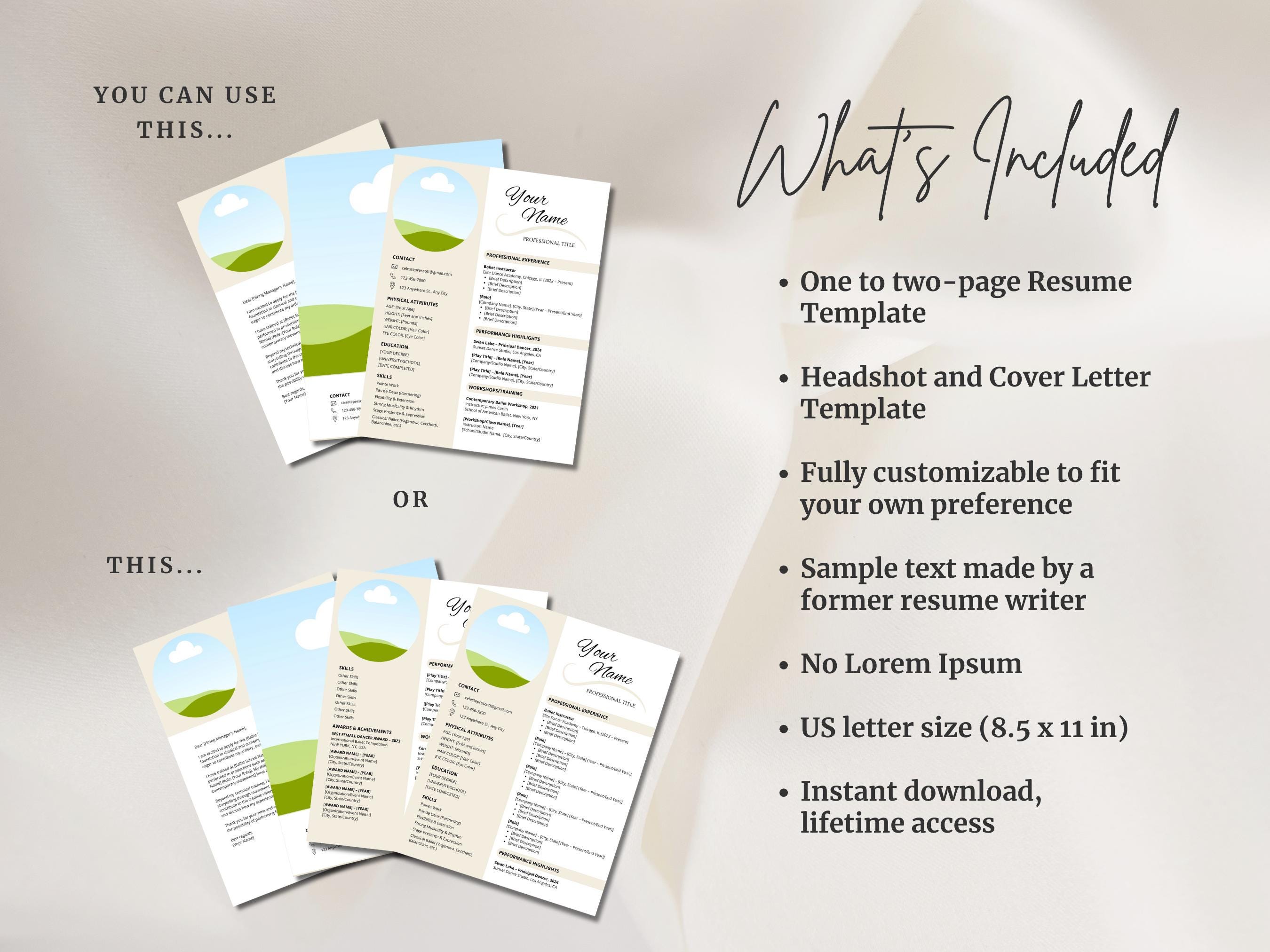 Ballet Dancer Resume Template With Headshot and Cover Photo, Dance ...