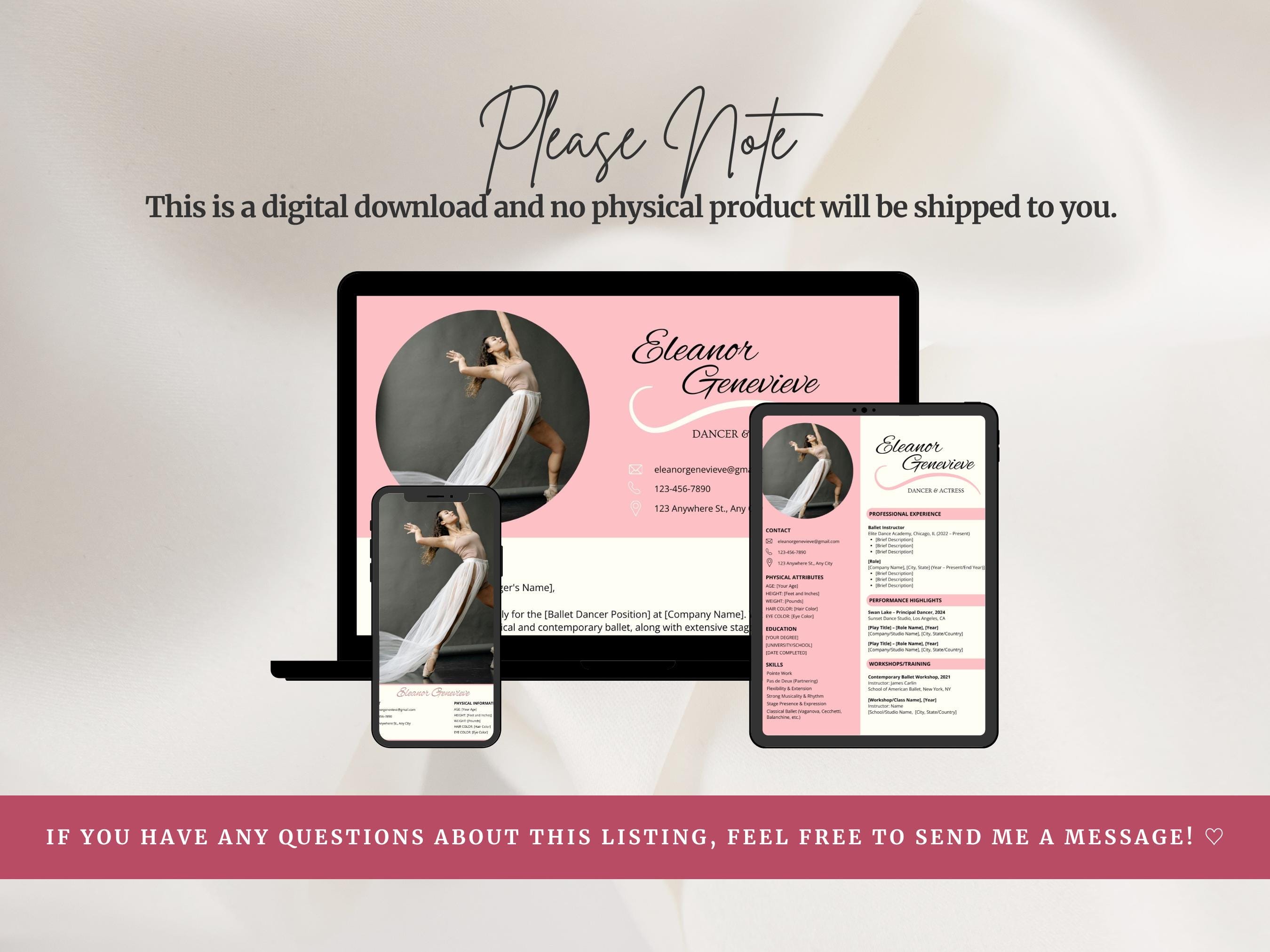Ballet Dancer Resume Template With Headshot and Cover Photo | One to ...