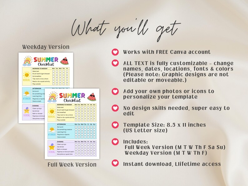 Editable Summer Chore Chart for Kids, Kids Daily Routine Chart Summer ...