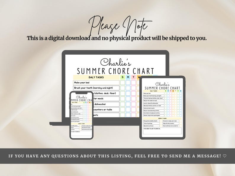 Editable Summer Chore Chart for Teens Tweens Pre-teens, Daily and ...