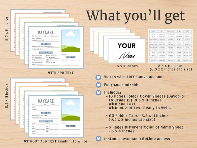 Editable School Memory Box Kit: Printable File Folder & Tabs (canva ...
