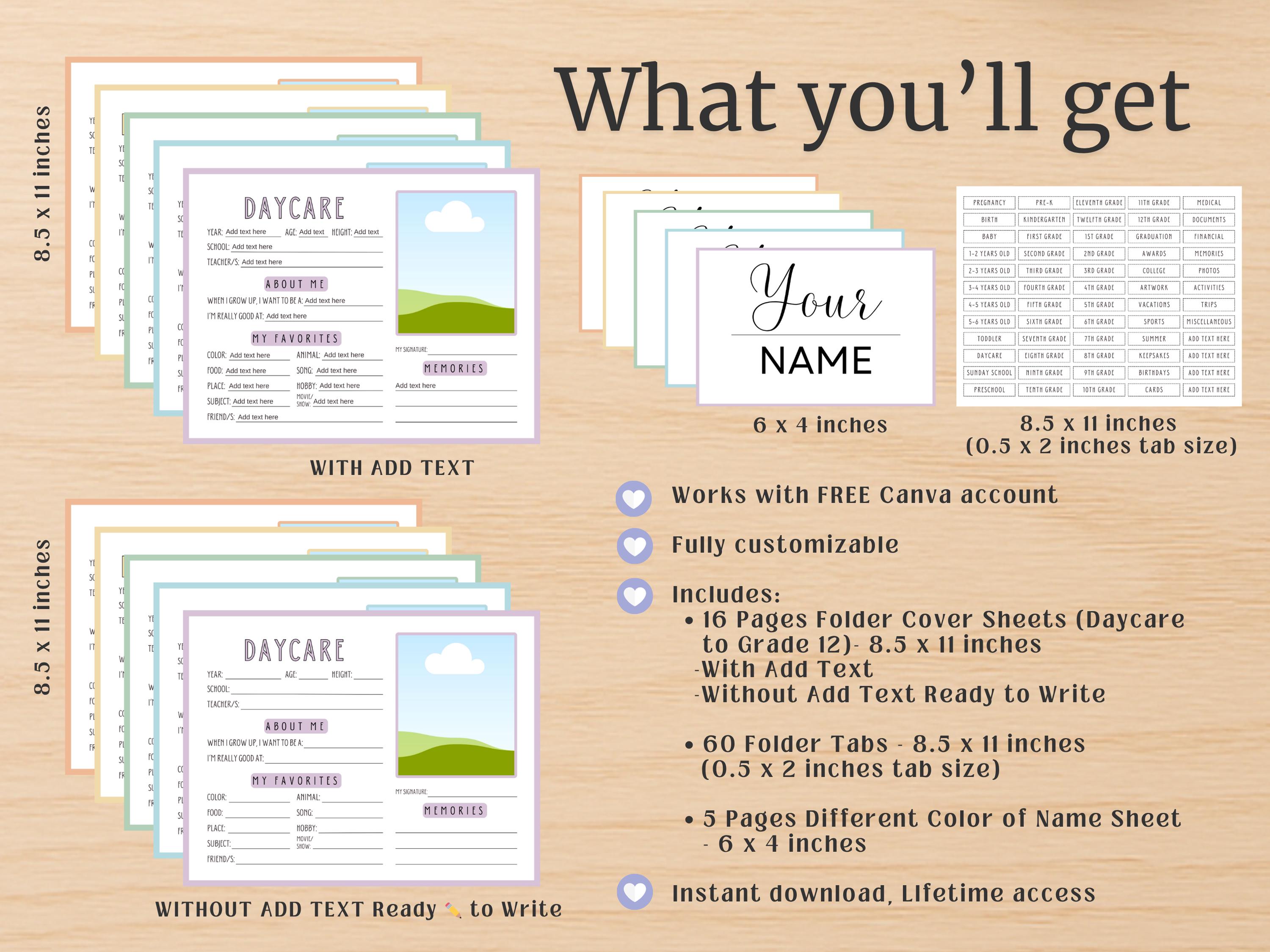 School Memory Box Kit File Folder Cover, Tabs, and Box Name Label ...