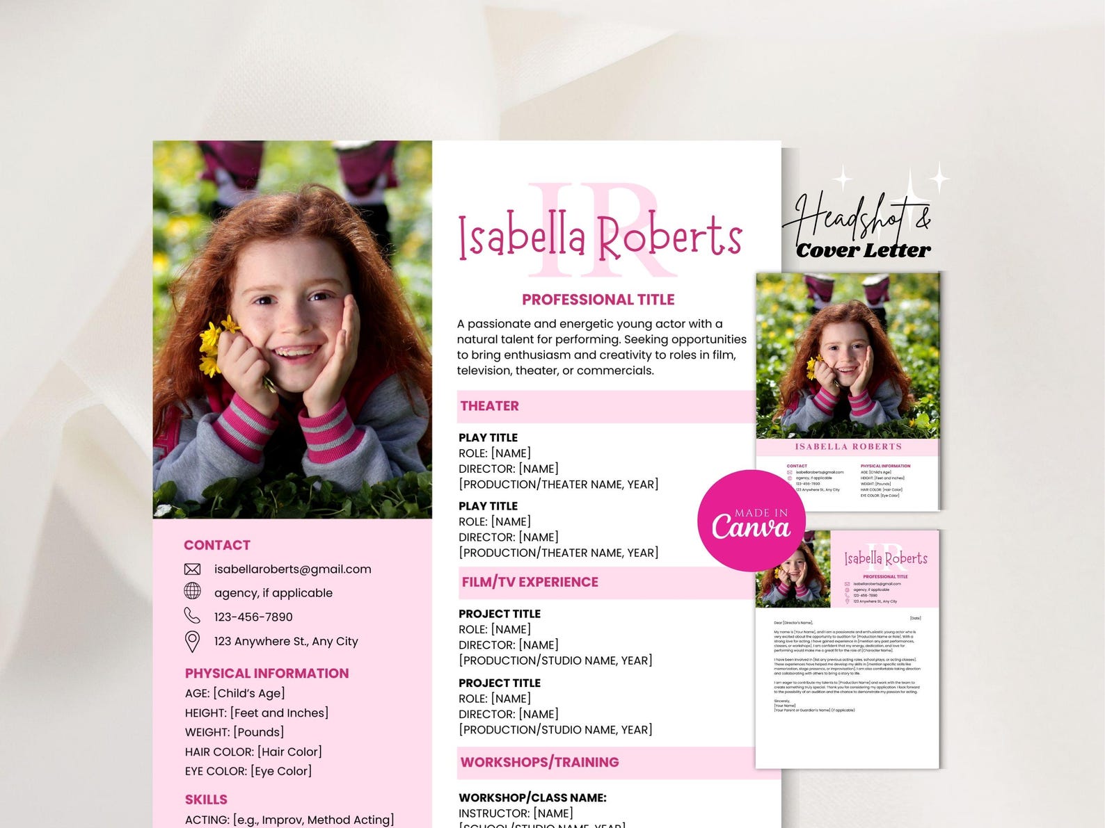 Child Actor Resume Template, Acting Kid Resume With Headshot and Cover ...
