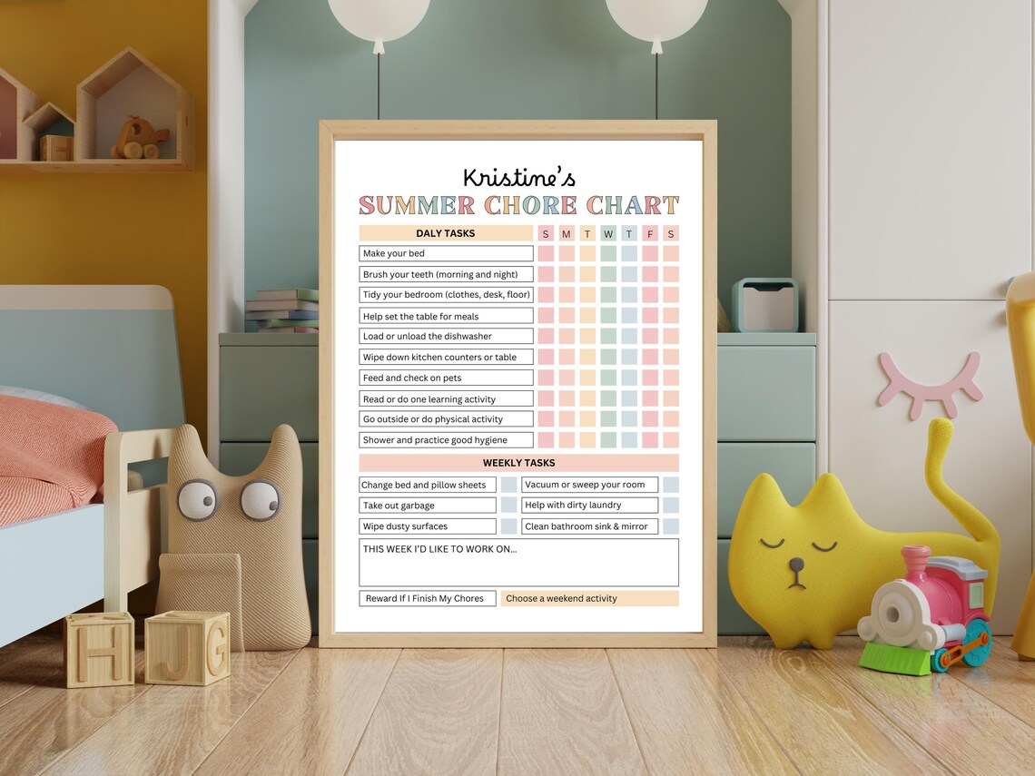 Editable Summer Chore Chart for Kids and Teens, Printable ...