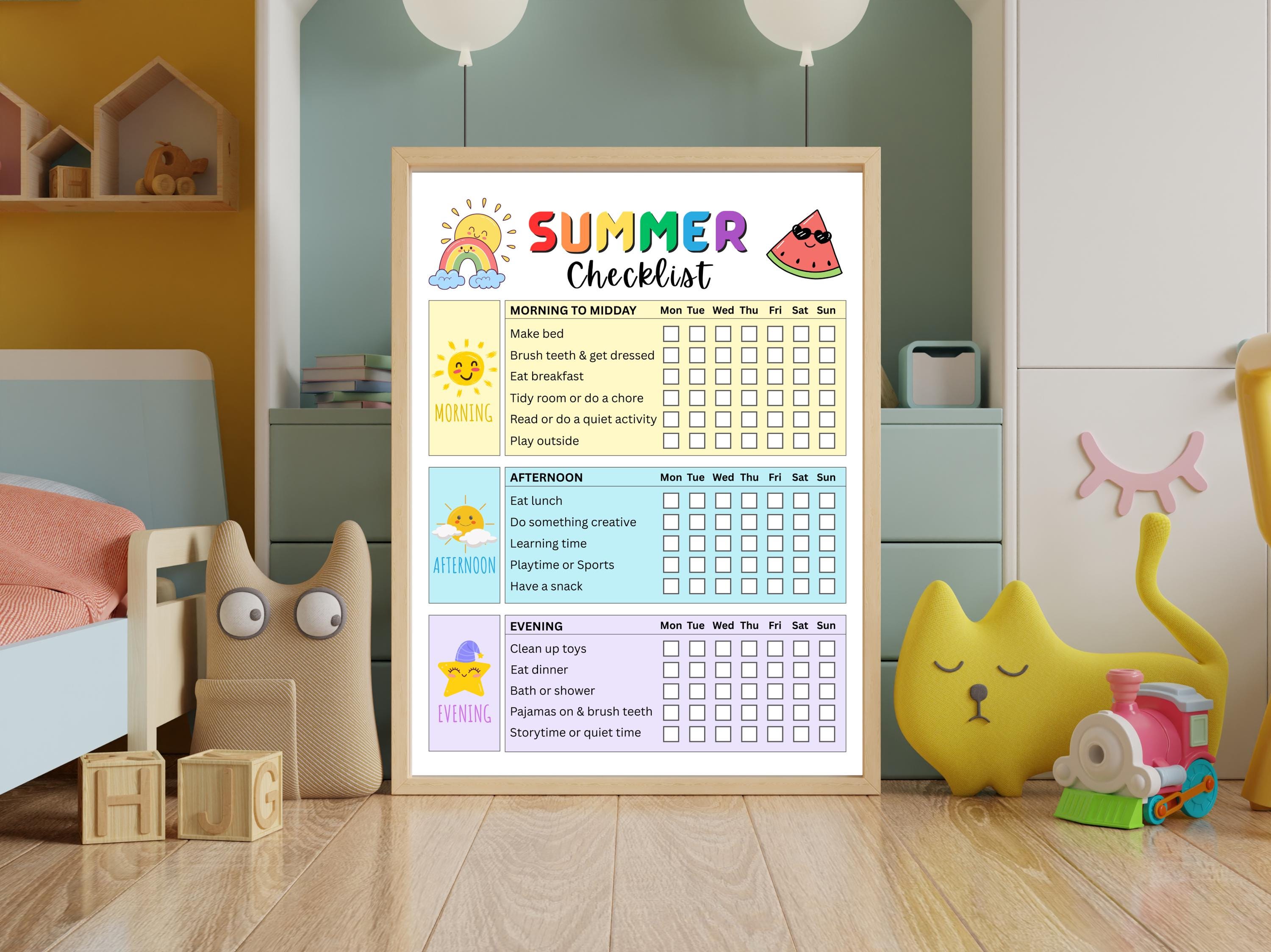 Editable Summer Chore Chart for Kids, Kids Daily Routine Chart Summer ...