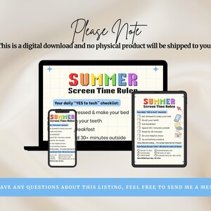 Editable Kids Summer Screentime Chart Summer Screen Time Rules Tracker ...