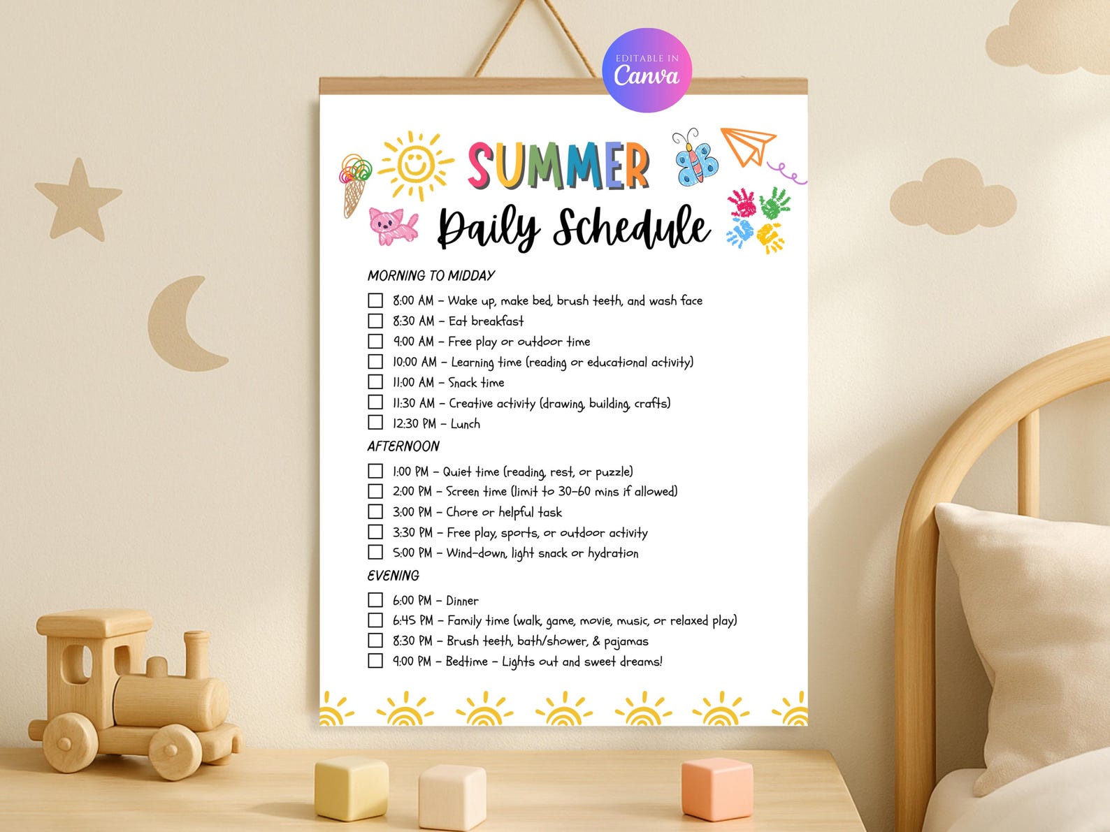 Editable Kids Daily Summer Schedule Template Planner Checklist ...