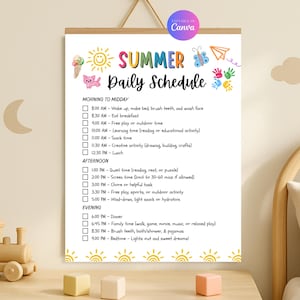 Editable Kids Daily Summer Schedule Template Planner Checklist ...