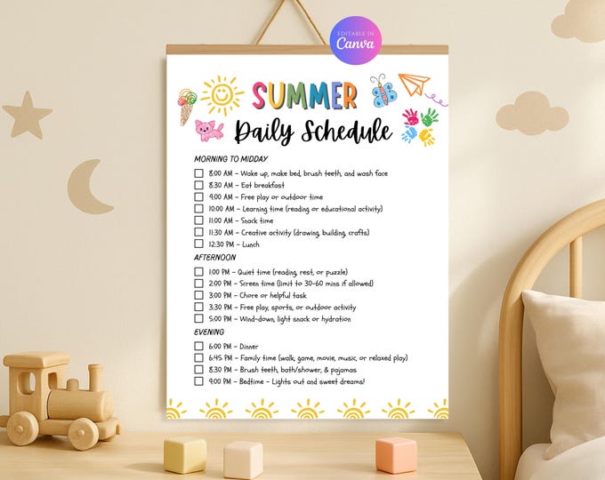 Editable Kids Daily Schedule Template, Summer Schedule Printable, Daily ...