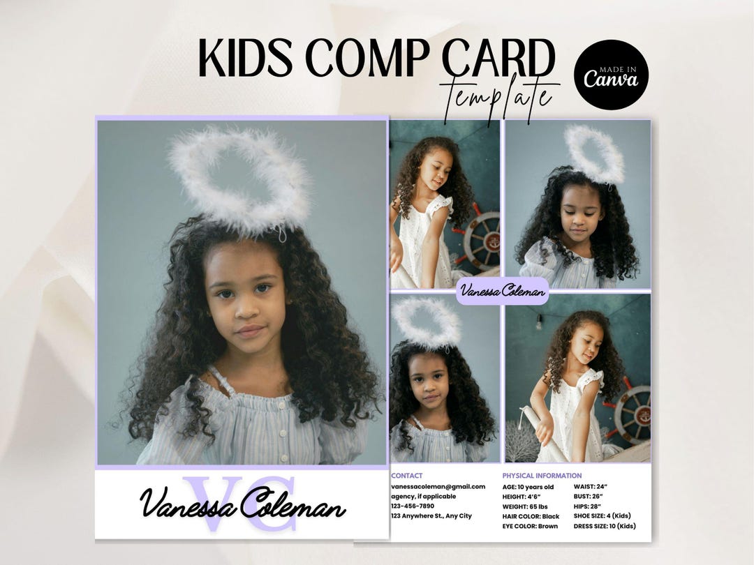 Kids Comp Card Template | Fashion Modeling Photo Card, Child Actor ...