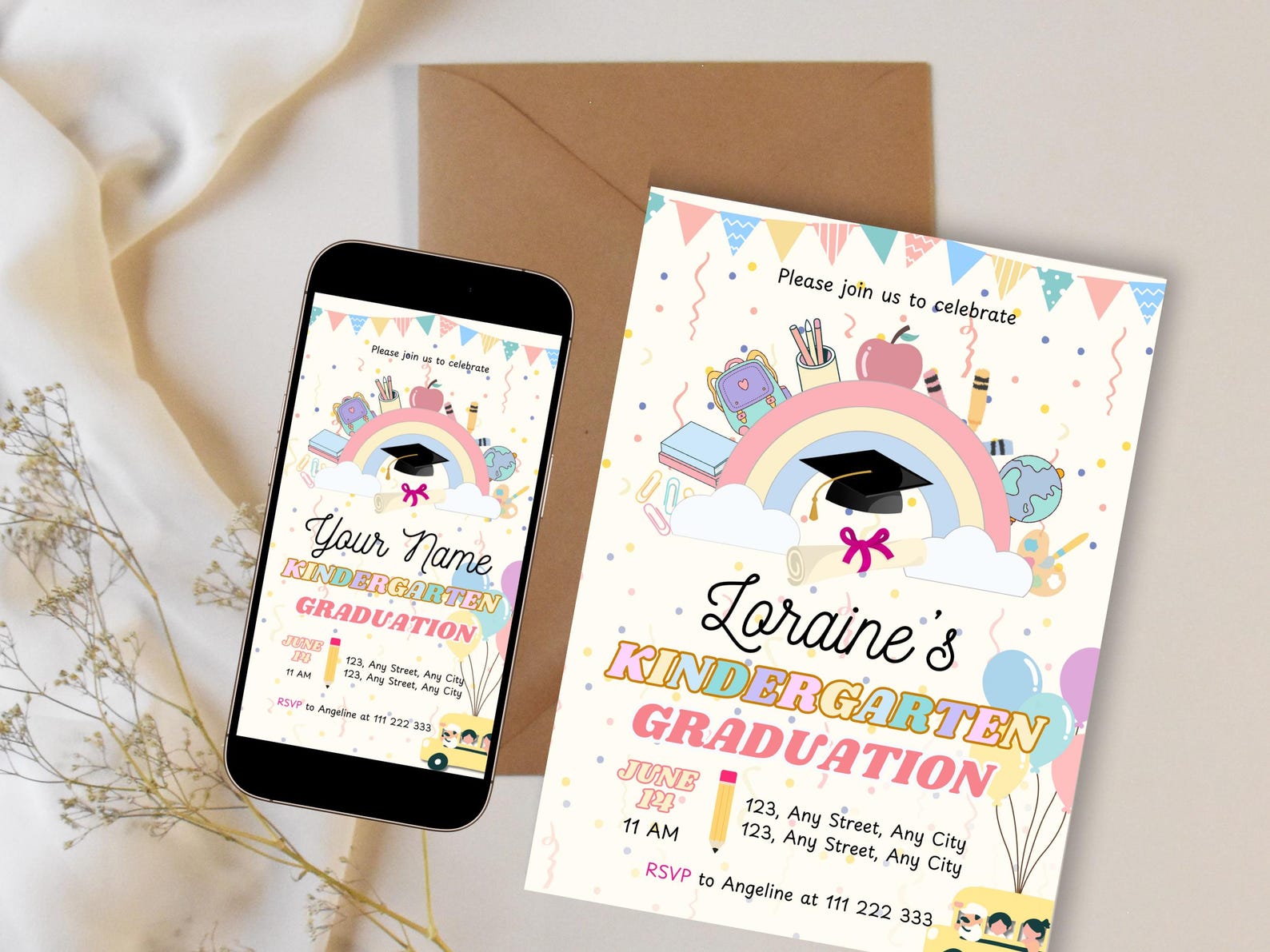 Editable Kindergarten Graduation Invitation Electronic Template ...