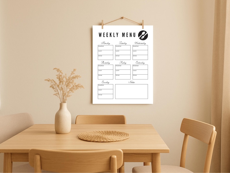 Printable Weekly Menu Template, Simple Daily Meal Planner, Breakfast ...