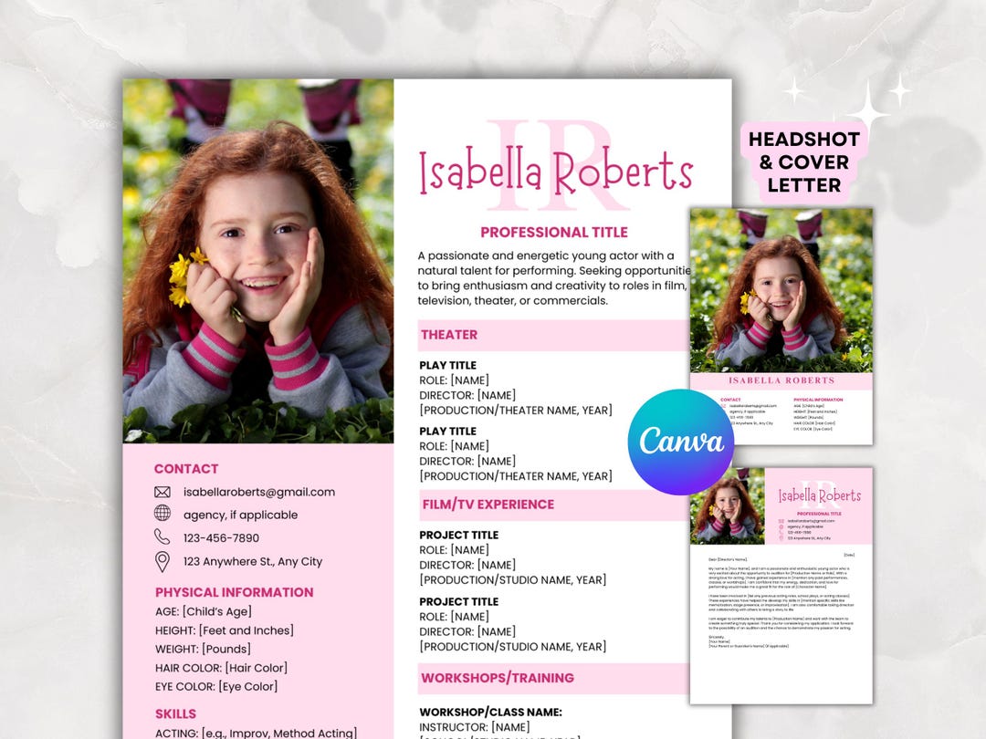 Child Actor Resume Template, Acting Kid Resume With Headshot and Cover ...