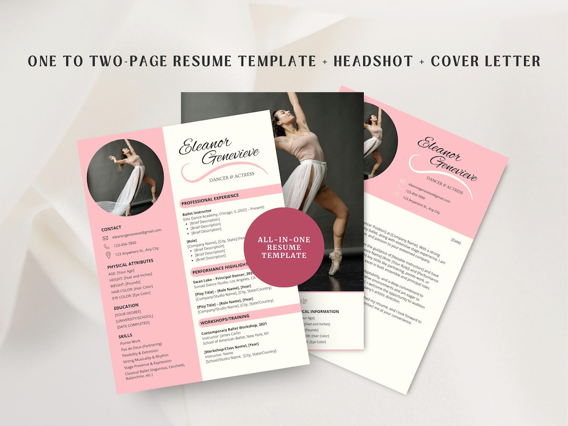 Ballet Dancer Resume Template With Headshot and Cover Photo | One to ...