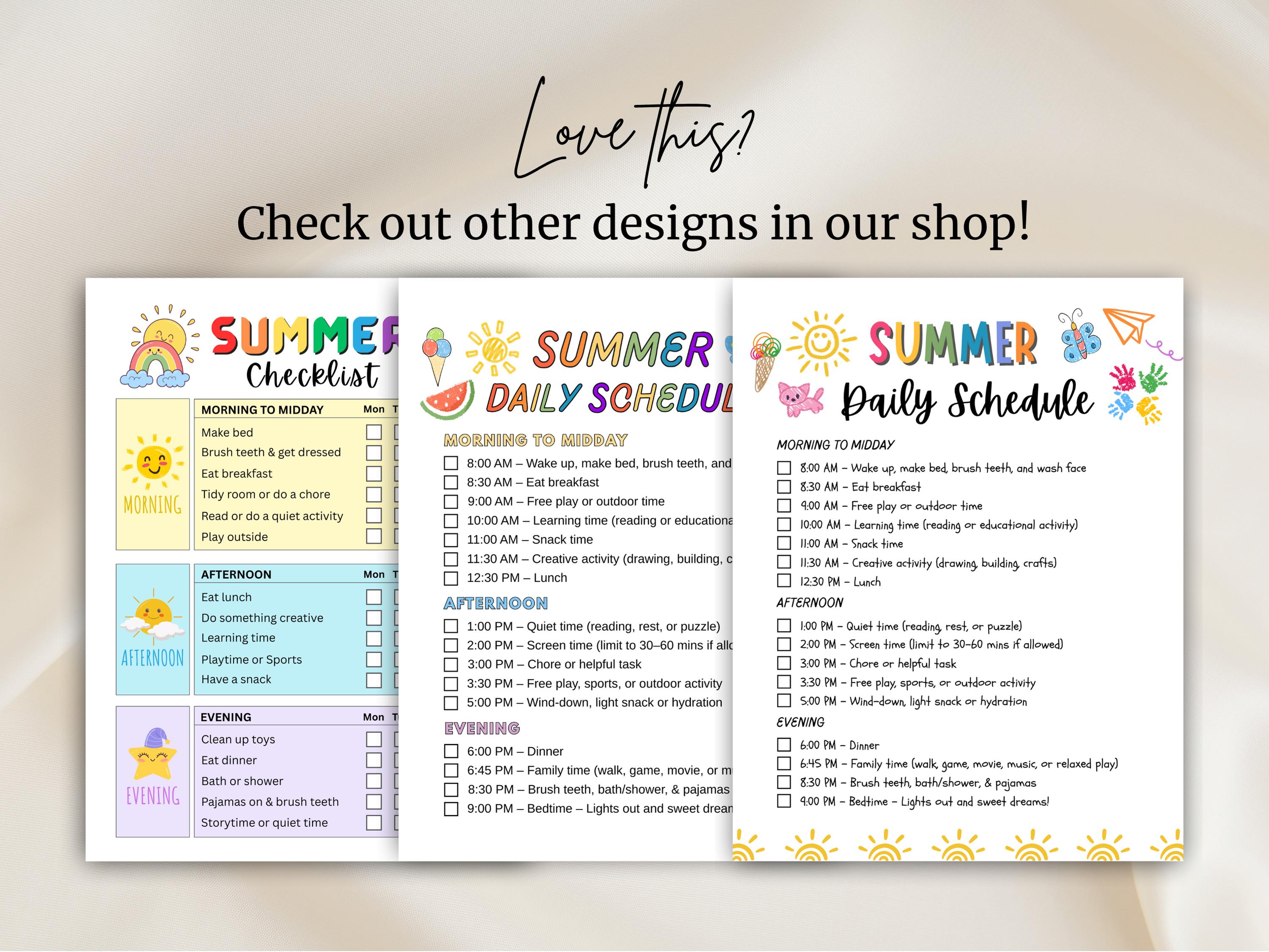 Editable Summer Chore Chart for Kids, Kids Daily Routine Chart Summer ...
