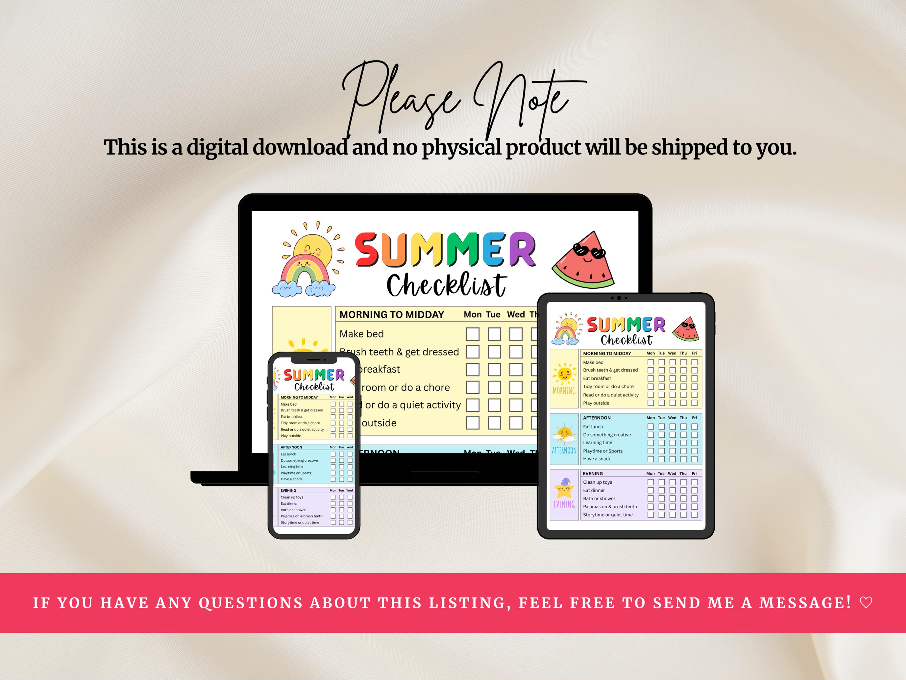 Editable Summer Chore Chart for Kids, Kids Daily Routine Chart Summer ...