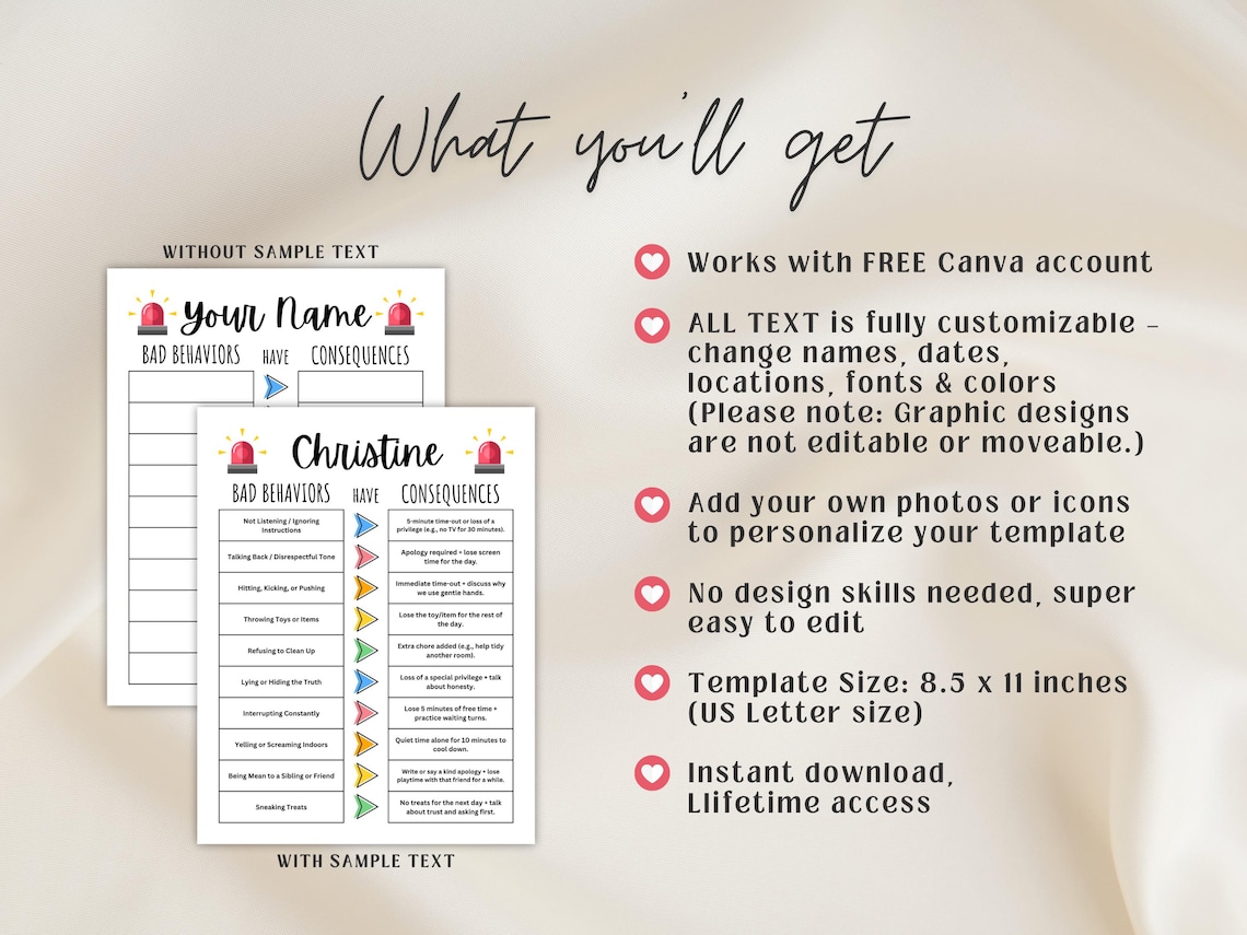 Editable Bad Behavior Consequence Chart for Kids Discipline Chart ...