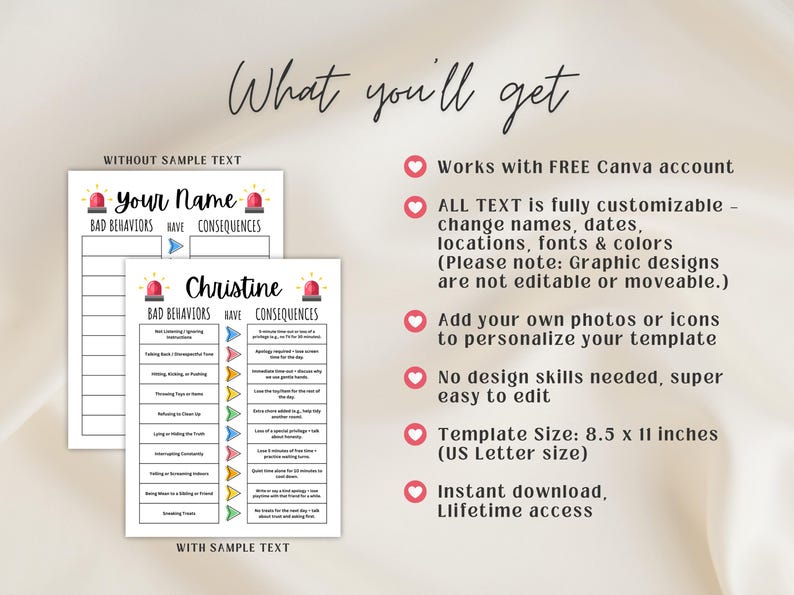Editable Bad Behavior Consequence Chart for Kids Discipline Chart ...