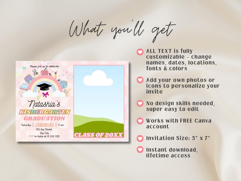 Editable Kindergarten Graduation Invitation Pre-k Daycare Elementary ...