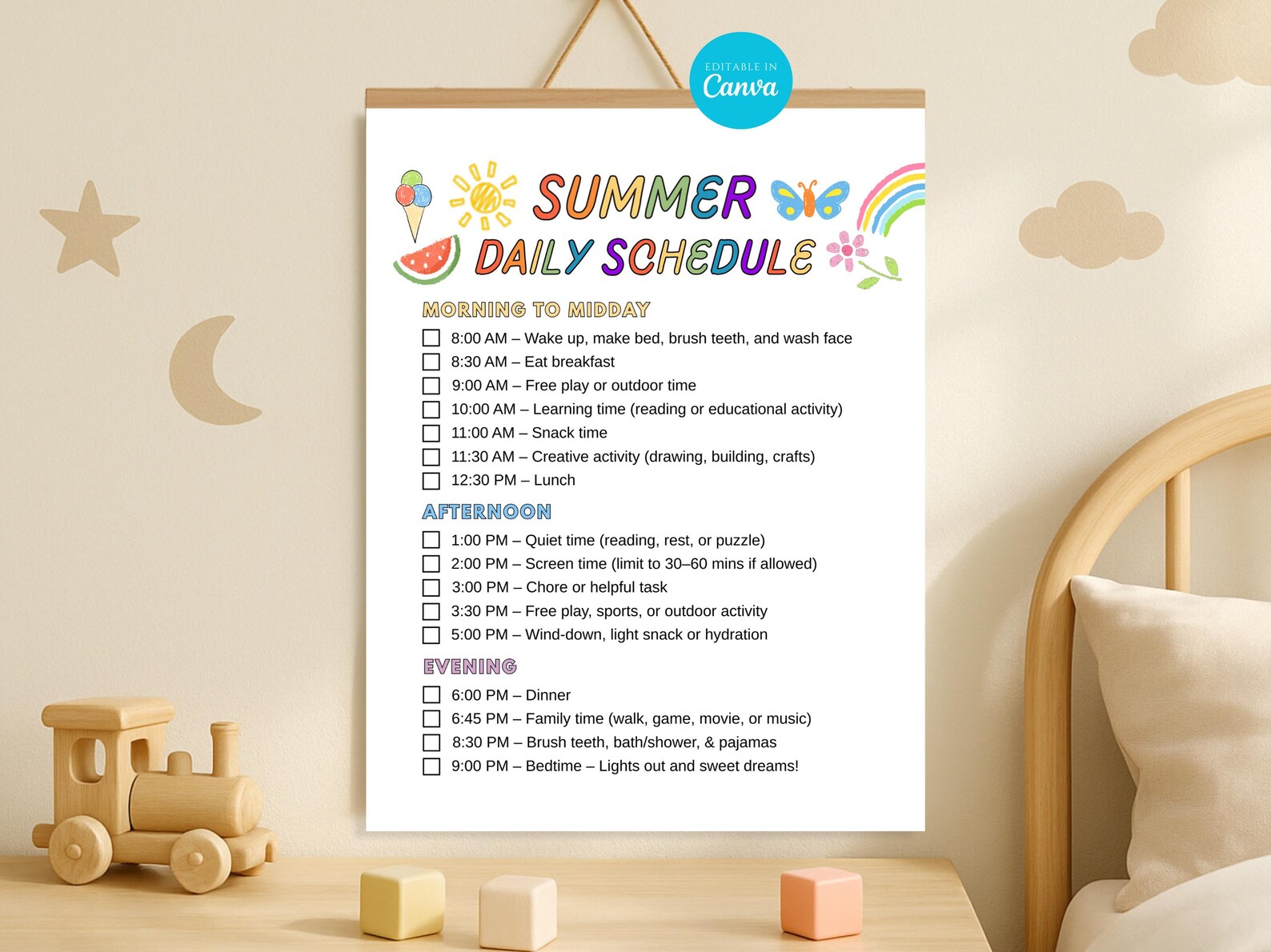 Editable Kids Summer Daily Schedule Template, Kid Schedule Chore Chart ...
