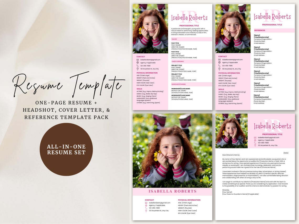 Child Actor Resume Template, Acting Kid Resume With Headshot and Cover ...