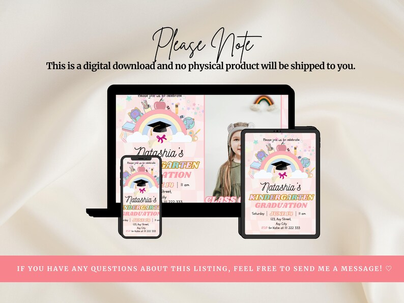 Editable Kindergarten Graduation Invitation Pre-k Daycare Elementary ...