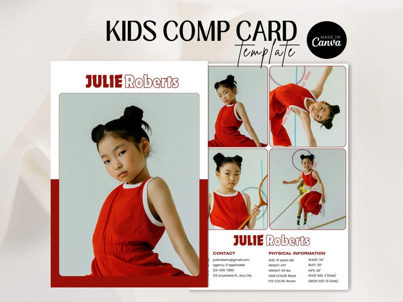 Kids Comp Card Template | Fashion Modeling Photo Card, Child Actor ...