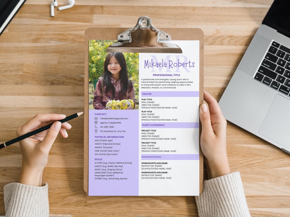 Child Actor Resume Template, Acting Kid Resume With Headshot and Cover ...