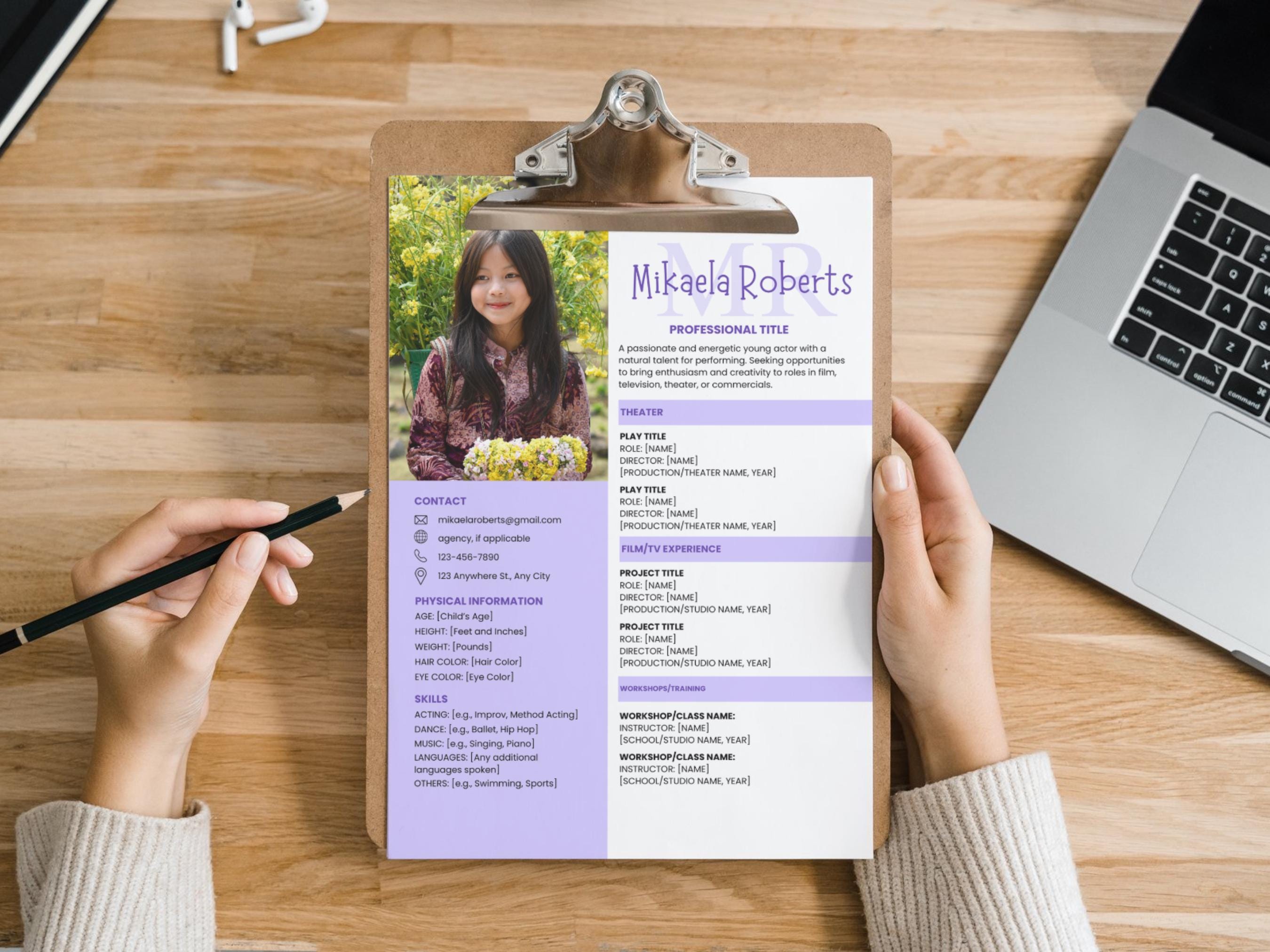 Child Actor Resume Template, Acting Kid Resume With Headshot and Cover ...