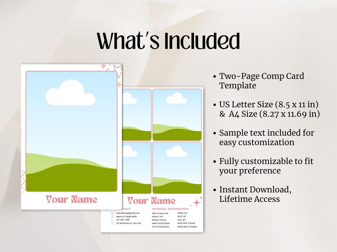 Kids Model Comp Card Template | Editable Child Actor Photo Card, Kids ...