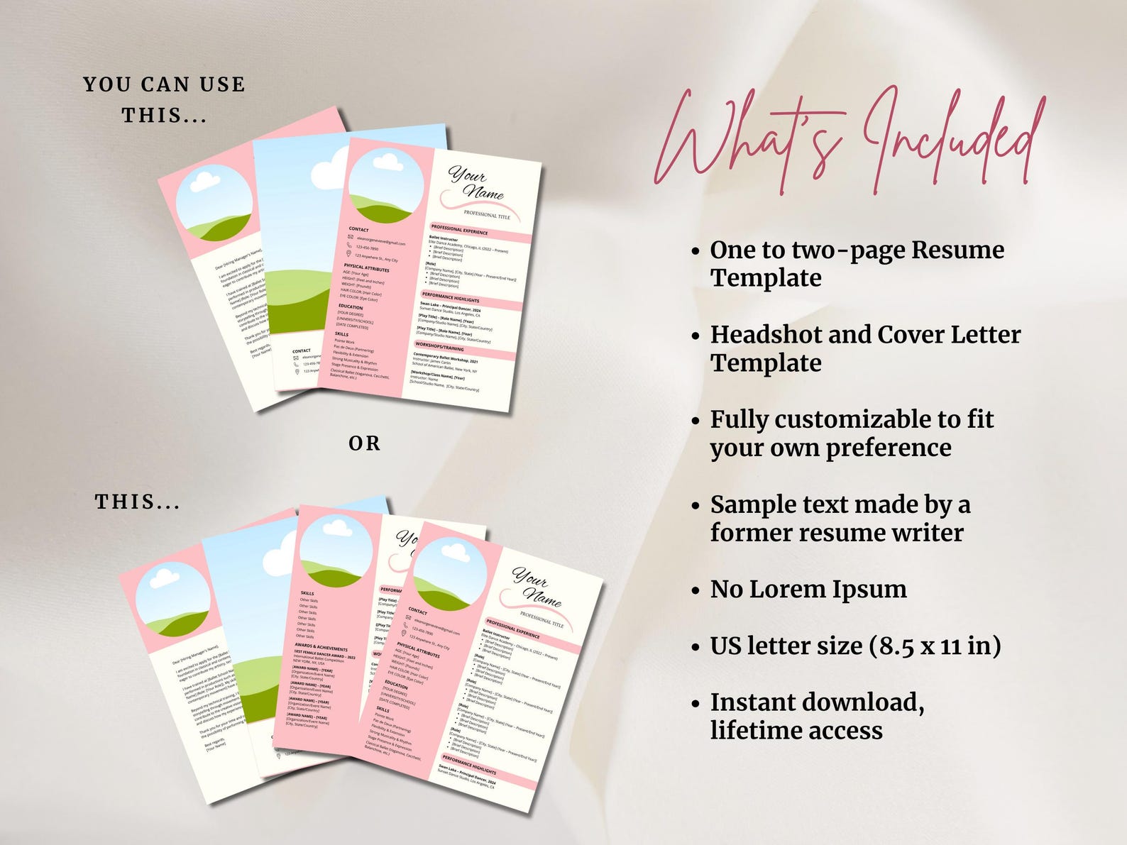 Ballet Dancer Resume Template With Headshot and Cover Photo | One to ...