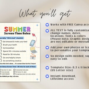Editable Kids Summer Screentime Chart Summer Screen Time Rules Tracker ...