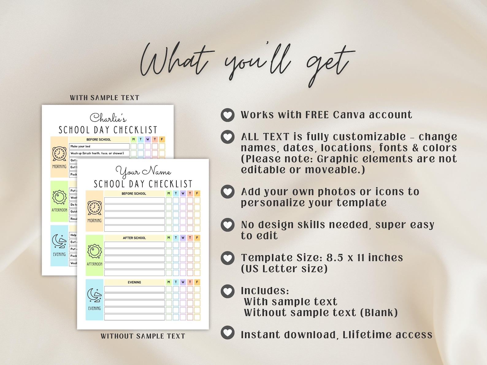 Editable School Daily Checklist for Teens Tweens Pre-teens Kids Chore ...