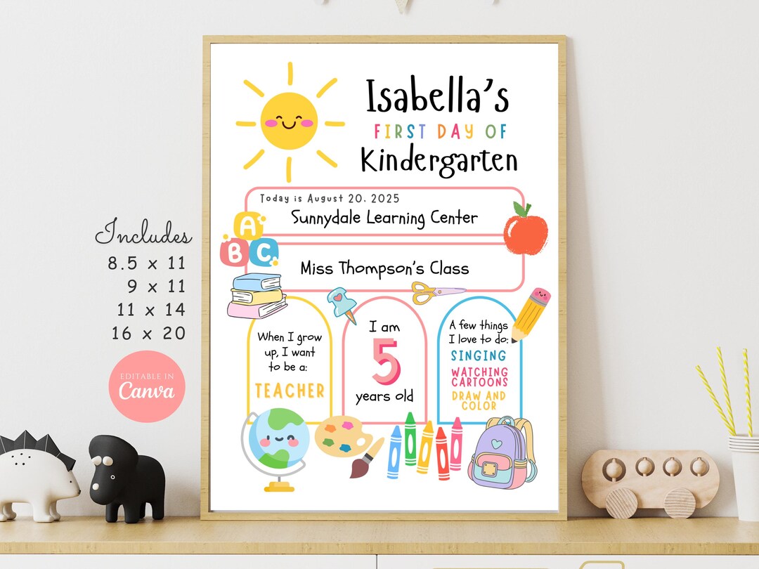 Editable First Day of School Sign Kindergarten Pre-k Daycare Elementary ...